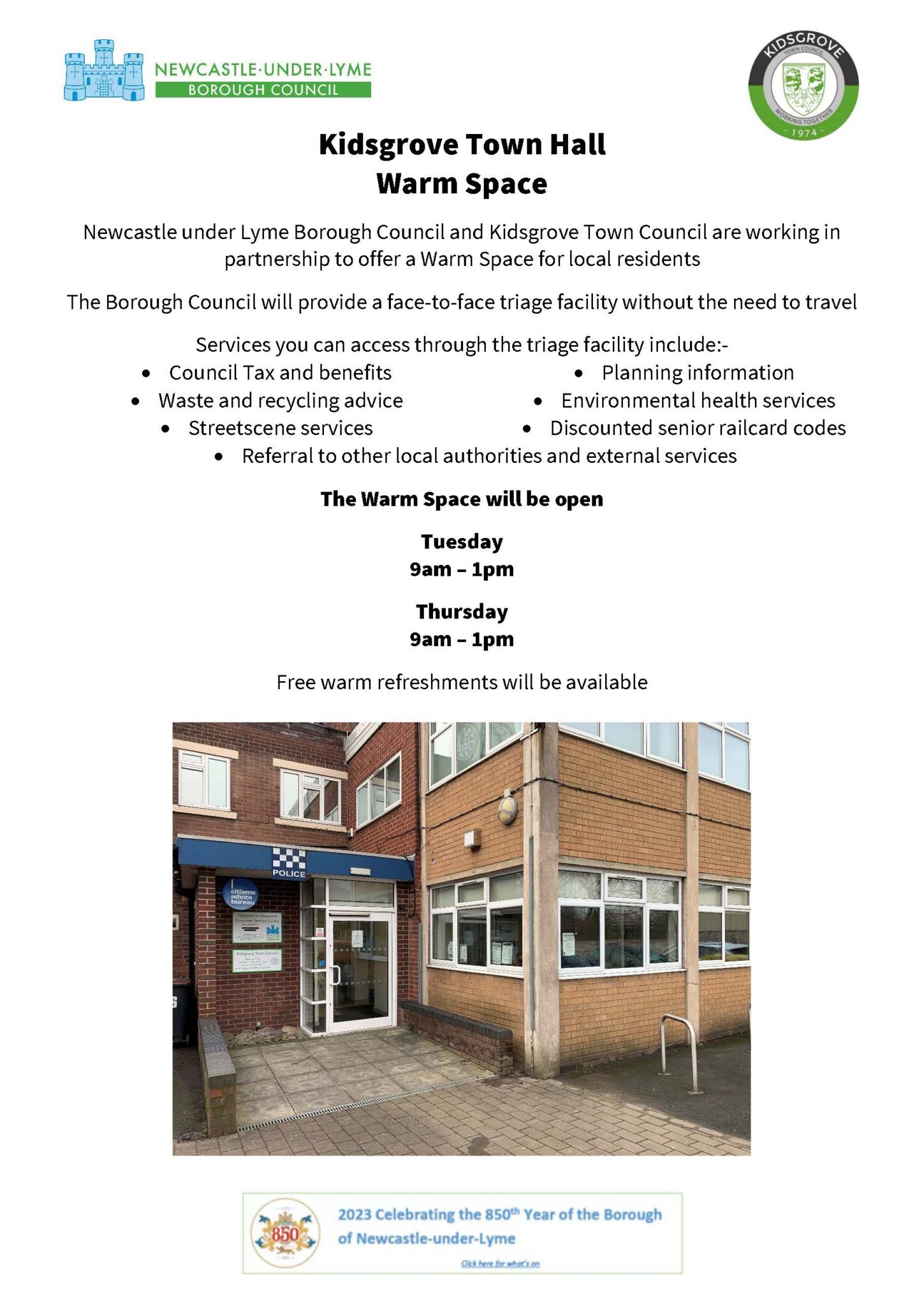 Kidsgrove Town Hall Warm Space – Kidsgrove Town Council