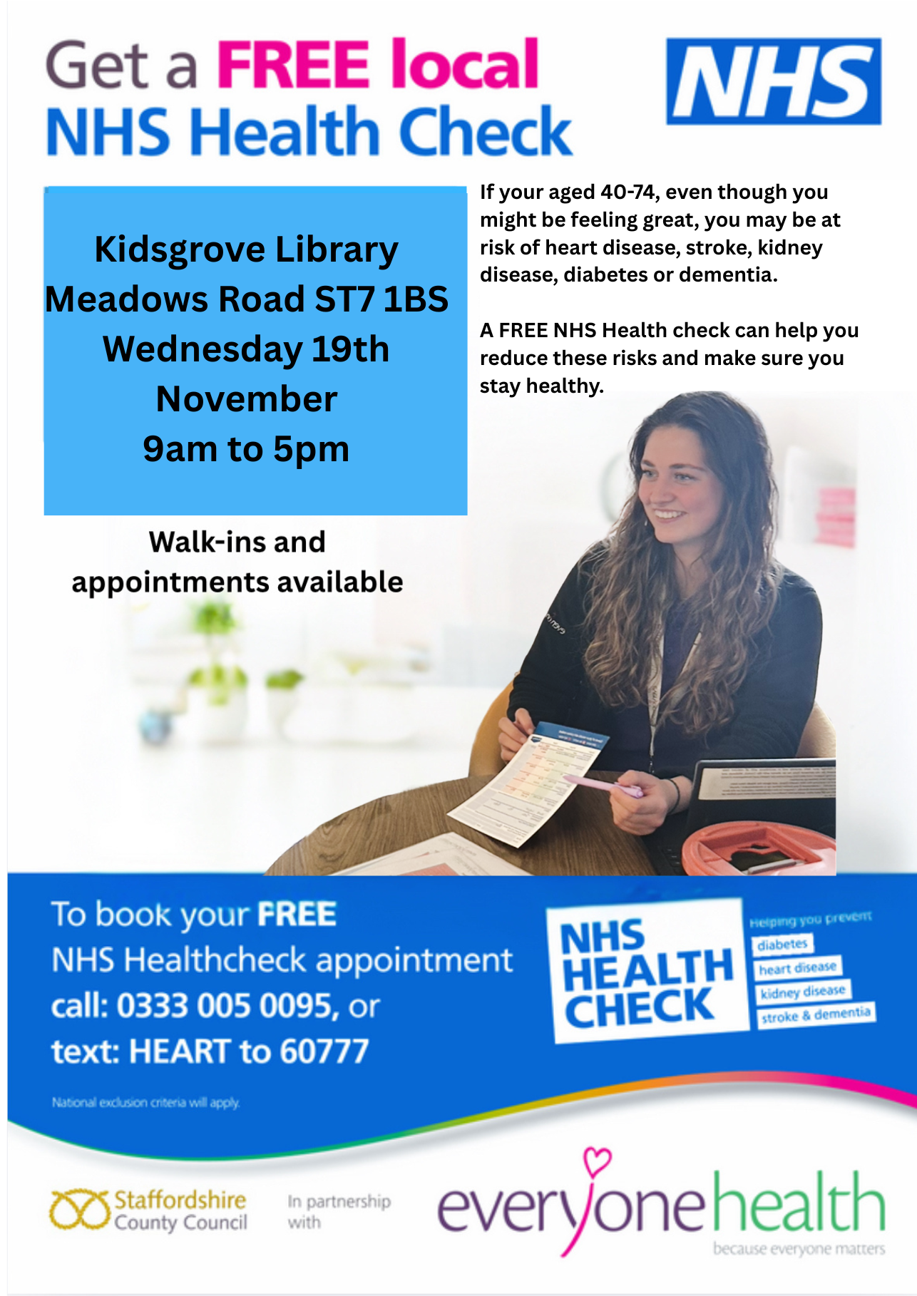 FREE NHS Health Checks a Kidsgrove Library – Kidsgrove Town Council
